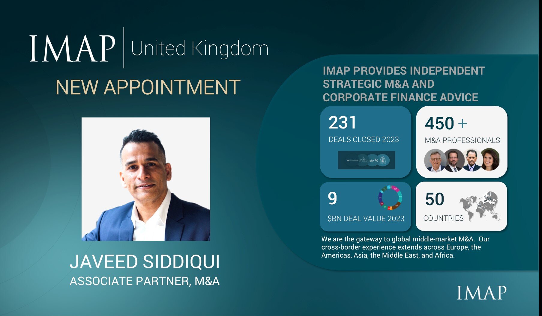 Javeed Siddiqui joins the M&A team at IMAP UK